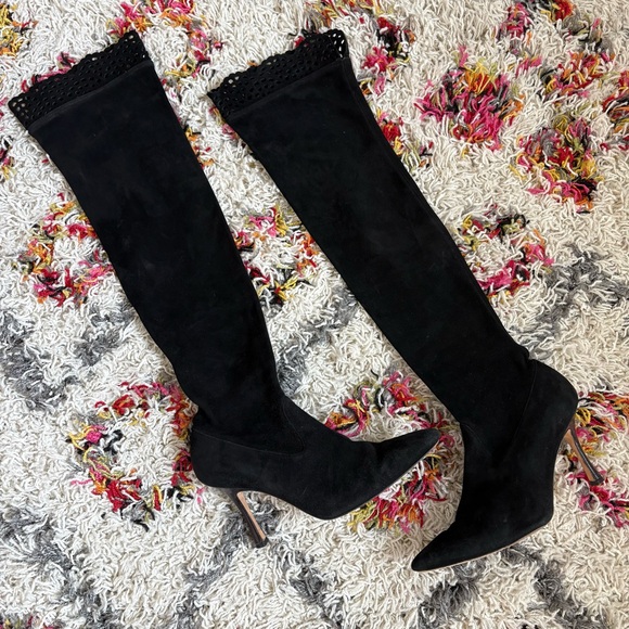 Manolo Blahnik | Shoes | Manolo Blahnik Suede Overtheknee High Heel ...